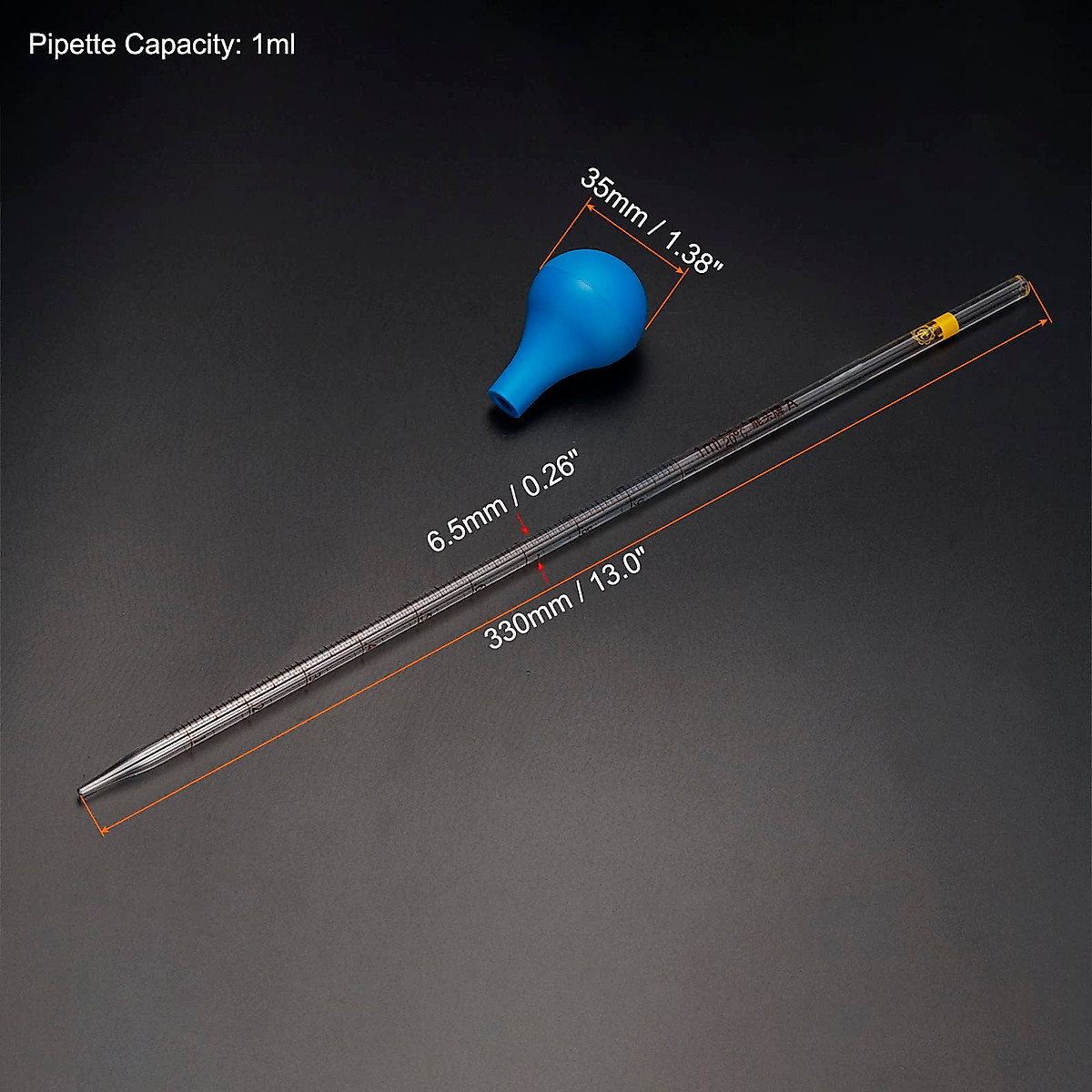 PATIKIL Graduated Dropper Pipettes Kit, 1ml Borosilicate Glass Pipette with Rubber Cap for Transfer Liquid for Lab, Chemistry, Clear