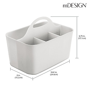 mDesign Plastic Cutlery Storage Organizer Caddy Bin Tote with Handle - Kitchen Cabinet Divided Pantry Basket for Forks, Knives, Spoons, Napkins, Indoor/Outdoor Use, Lumiere Collection, Light Gray