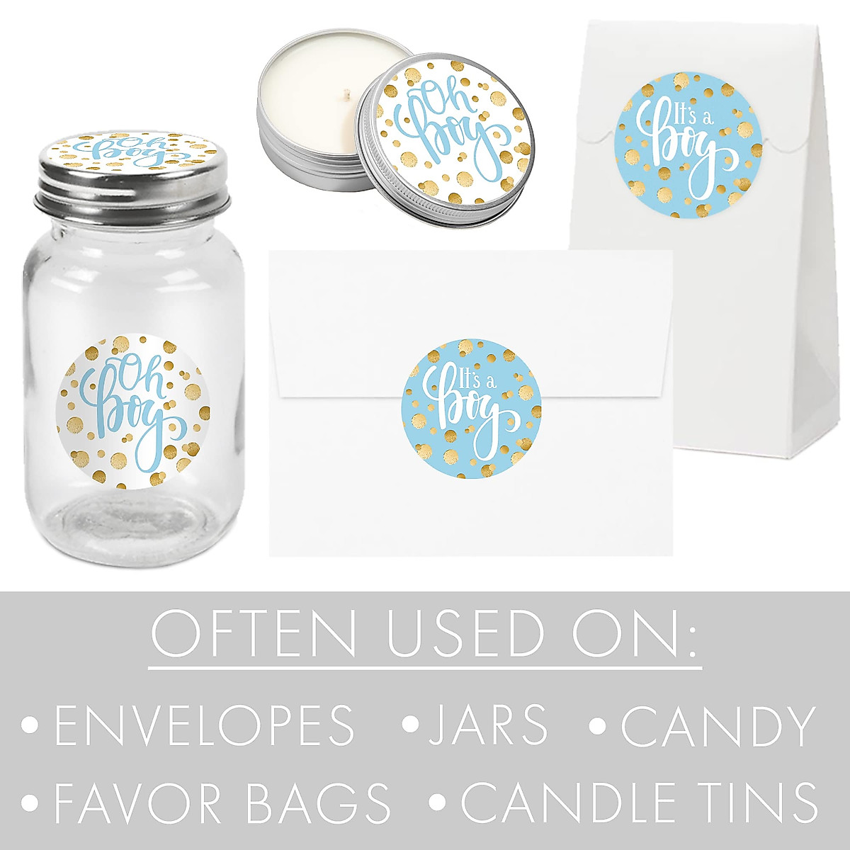 Blue and Gold It's a Boy Baby Shower Favor Stickers, 1.75 in. Thank You Stickers & Envelope Seals - 40 Labels