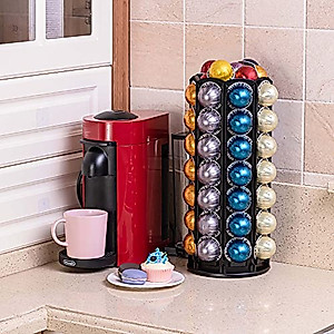 Coffee Vertuo Pod Holder Carousel Stand for Nespresso Vertuo Capsule Storage Organizer with Extra Space for Coffee Mate Silent Rolling (Vertuo 80+ Pod Storage)