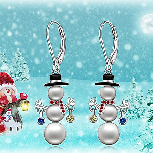 Christmas Snowman Earrings Pearl Earrings for Women Dangle Drop Winter Snow Red Santa Leverback Holiday Christmas Xmas Gift
