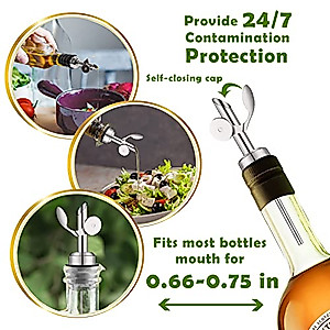WAFJAMF 2 Pcs Weighted Stainless Steel Bottle Pourers, Self Closing Olive Oil Dispenser Spout, Auto Flip Feature Liquor Pour Spouts for Pours Liquid, Olive Oil, Wine, Vinegar (Silver)……