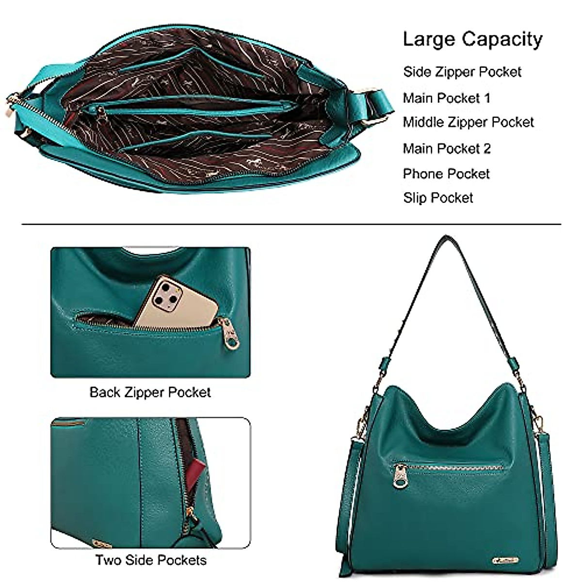 Montana West Large Leather Hobo Handbag for Women Studded Shoulder Bag Crossbody Purse MWC-1001WTQ