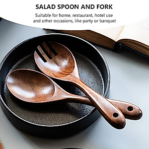 Hemoton Griddle 2pcs Wooden Salad Spoon Household Tablespoon Kitchen Utensils