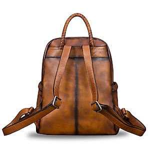 IVTG Genuine Leather Backpack for Women Vintage Real Leather Knapsack Purse Rucksack Fashion Daypack Bag High Capacity (Brown)