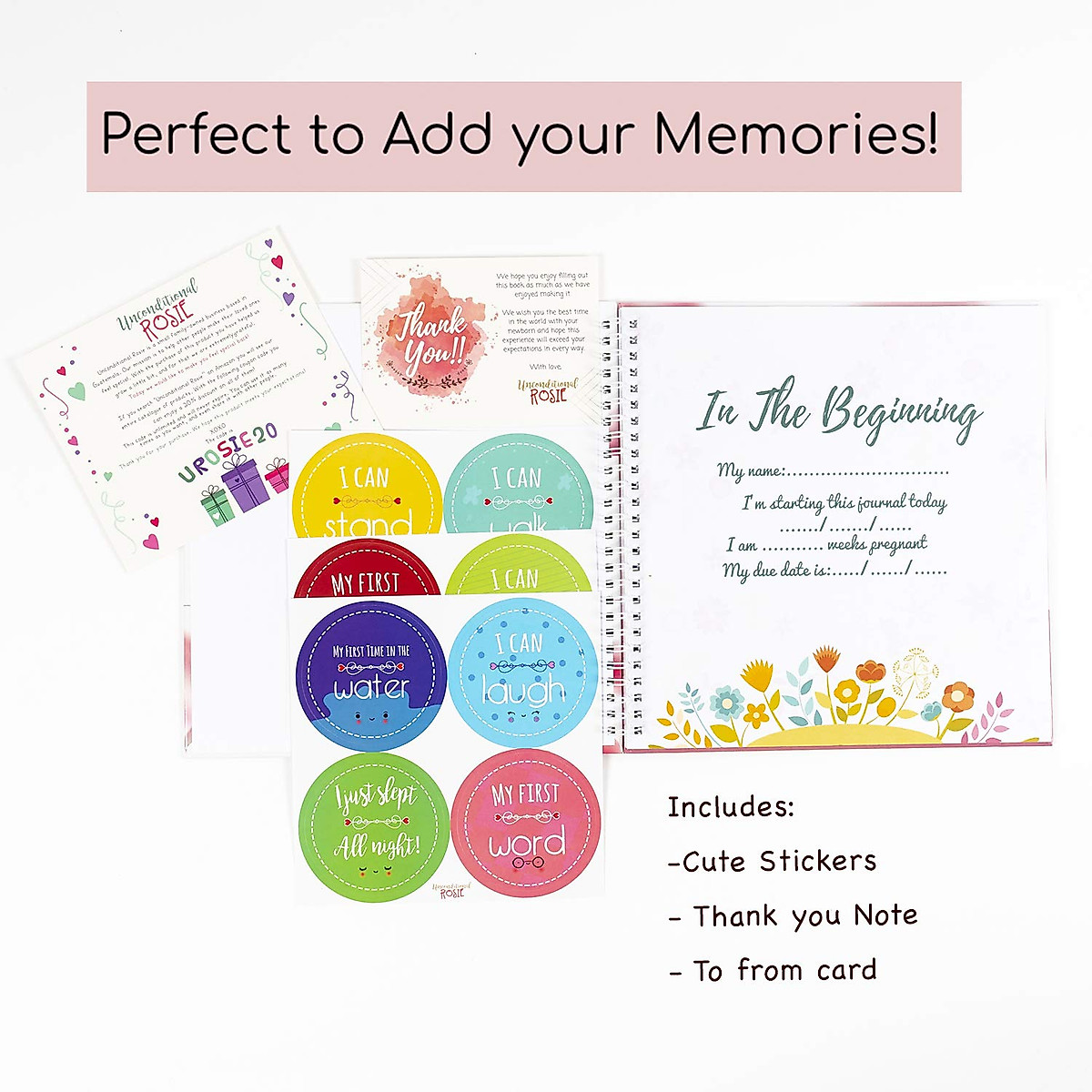 Unconditional ROSIE Pregnancy Journal & Baby Memory Book with Stickers - Planner for First Time Moms - 2022
