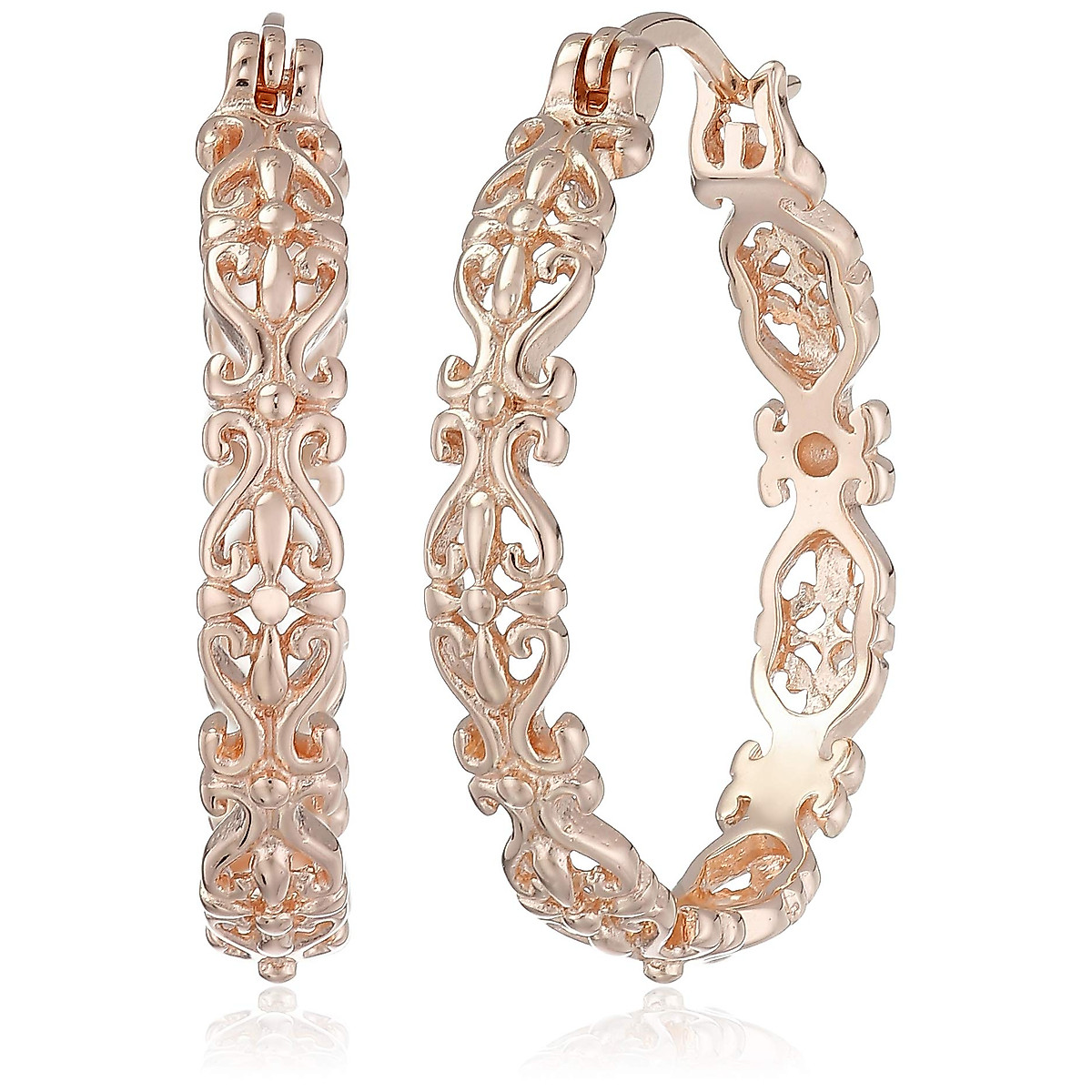 Amazon Essentials 14k Rose Gold Plated Sterling Silver Filigree Round Hoop Earrings ,(previously Amazon Collection)
