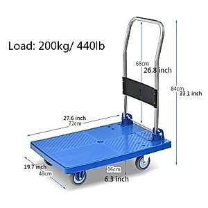 Platform Truck Small Platform Truck Load 440lb Flat Handtruck with Quiet Wheels Folding Push Cart Metal Moving Dolly Cart Heavy Flatbed Cart Reliable