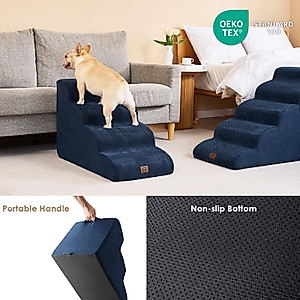 EHEYCIGA Curved Dog Stairs Ramp for High Beds 19.7" H, 4-Step Dog Steps for Small Dogs and Cats, Pet Stairs for High Bed Climbing, Non-Slip Balanced Pet Step Indoor, Navy