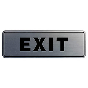 All Quality Standard Exit Wall or Door Sign | Durable Plastic and Easy Installation | Double-Sided Foam Adhesive Tape - Silver - Medium (1 Pack)