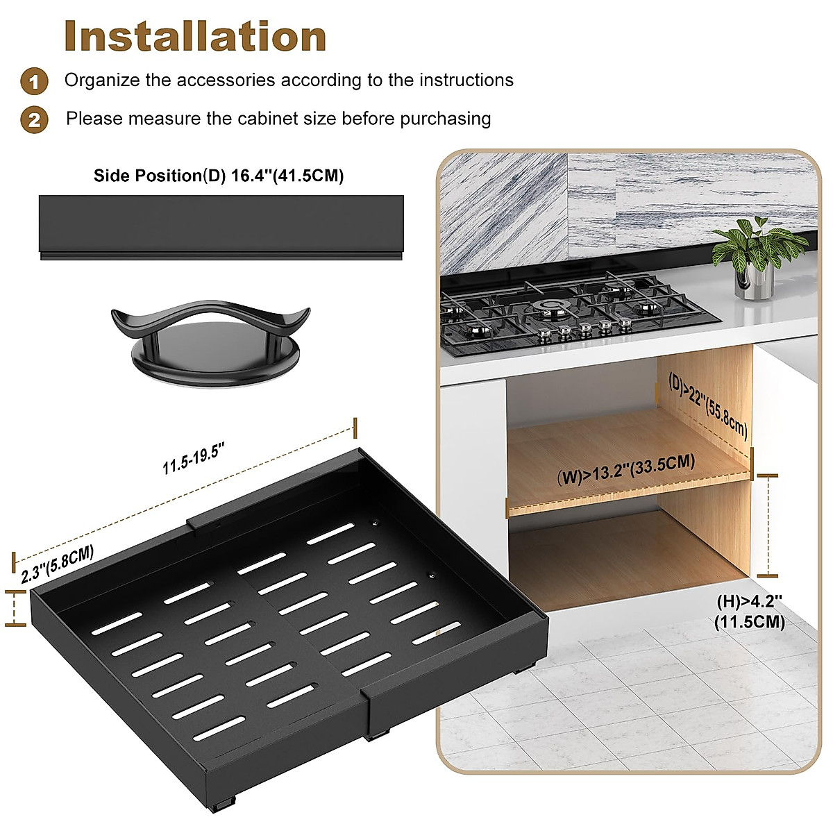 DOUNIWAN Pull Out Cabinet Organizer, Heavy Duty Slide Out Drawers,Expandable (14.4'' to 20.4'') Fixed With Adhesive Nano Film for Pots, Roll out Shelf Storage Kitchen,Pantry,Bathroom Storage