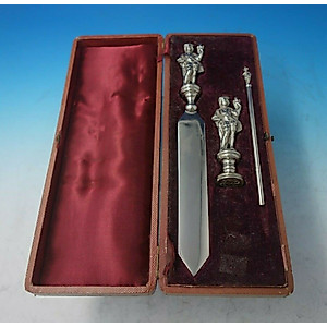 English Silverplate Desk Set 3pc Knife Seal Pen in Original Fitted Box (#5888)
