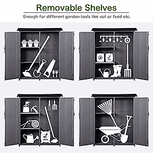 GLIFRON 5.3ft Hx4.6ft L Wood Storage Shed Tool Organizer with 3-Tier Removable Shelves, Storage Cabinet with Waterproof Roof and 2 Lockable Doors & Handles, for Outdoor, Backyard, Gardern, Gray