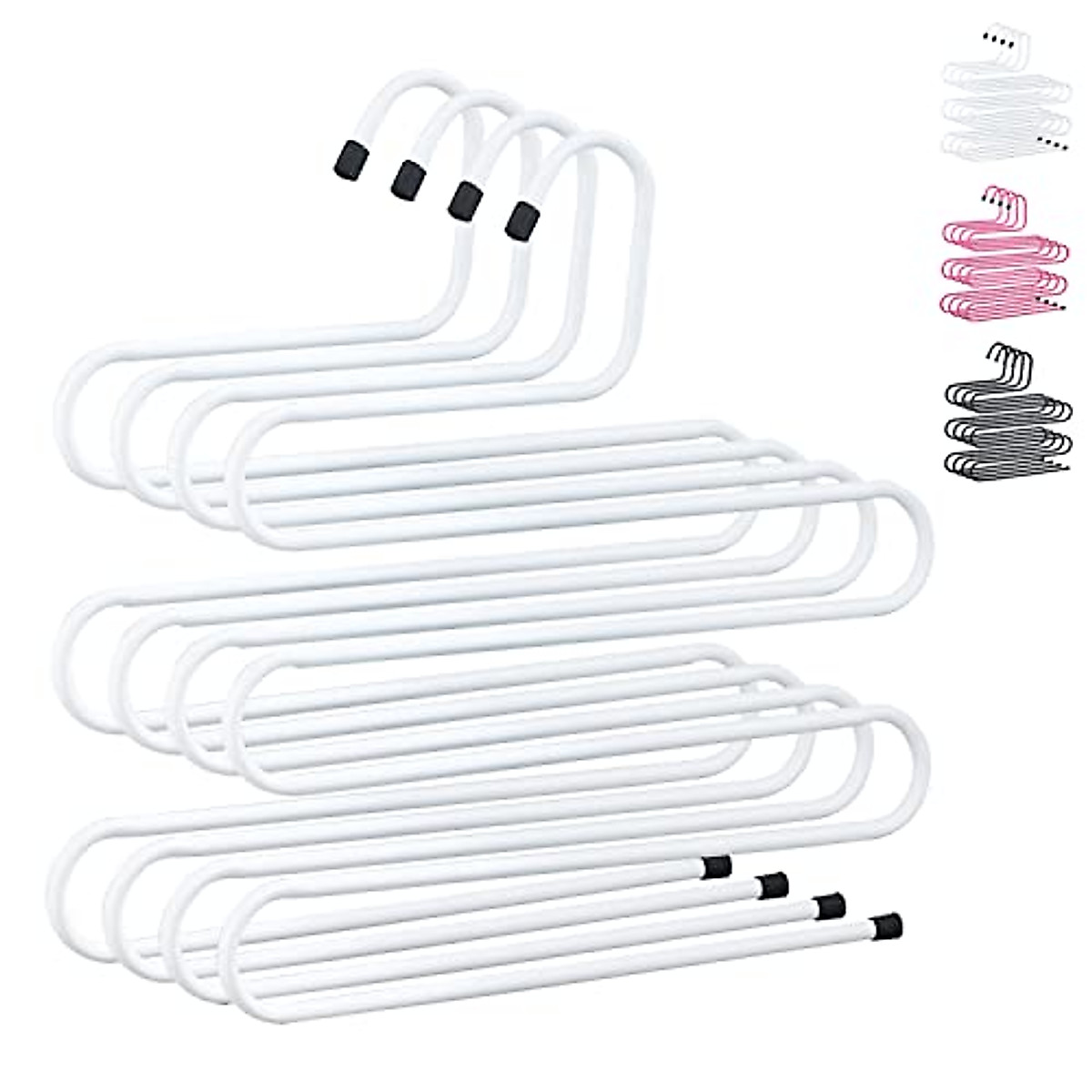Kyraton Pants Hangers S-Shaped Non-Slip 4-Pack Trouser Hanger PP Hanger, Closet Space Saving, Hangers Closet Storage Organizer for Pants, Jeans, Scarves, Towels Hanging (White).
