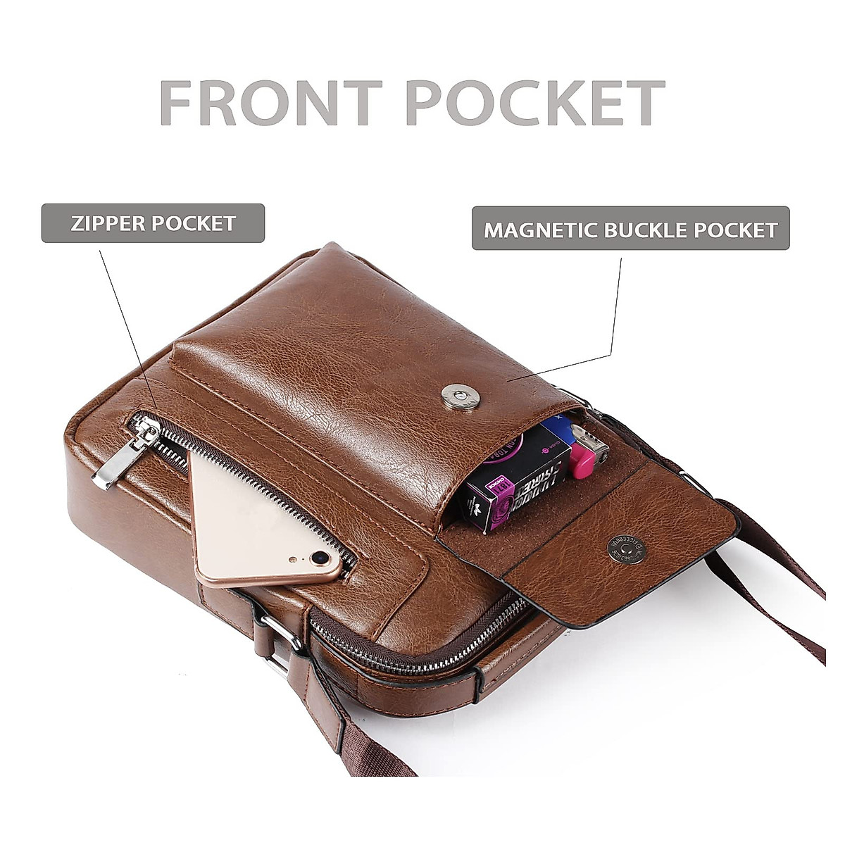 MNODWLOF Small Crossbody Bags for Mens Leather Shoulder Bag Messenger Man Purse Handbags Travel for iPad 7.9" Work Business Brown