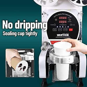 WantJoin Cup Sealing Machine Full Automatic Cup Sealer Machine 89/90/95MM 3.50/3.54/3.74IN Electric White Cup Sealing Machine 500-650 Cups/H(White)