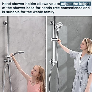 BRIGHT SHOWERS Rain Shower heads system including rain fall shower head and handheld shower head with height adjustable holder, solid brass rail 60 inch long stainless steel shower hose, Chrome
