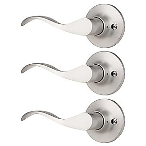 Mengico 3 Pack Interior Door Handles,Satin Nickel Modern Door Handle,Door Lock Left Handled Dummy Levers，Dummy Door Handles