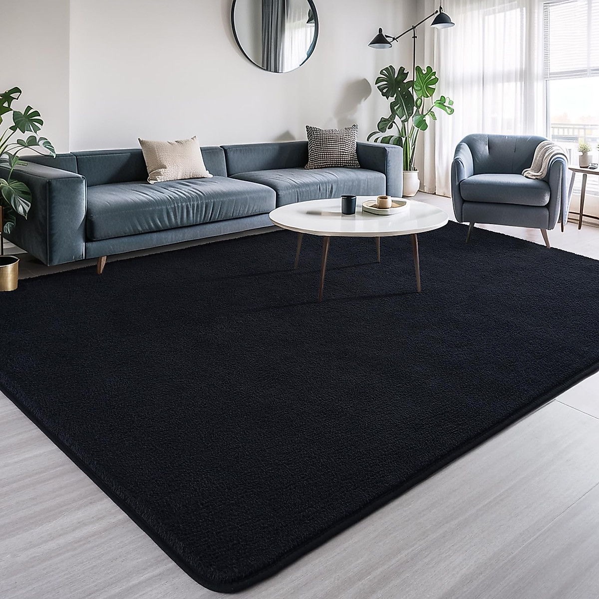 AROGAN Modern Shag Area Rug for Bedroom, 4x6 Feet Washable Rugs for Living Room, Indoor Floor Carpet Rugs, Plush Memory Foam Bedside Rugs for Kids Girls Teens Room Low Pile Rug Decor, Black