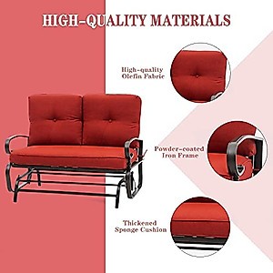 Incbruce 4Pcs Outdoor Metal Furniture Patio Conversation Sets (Glider, Bistro Table, 2 Spring Lounge Chairs) - Wrought Iron Outdoor Glider Chairs Sets (red)
