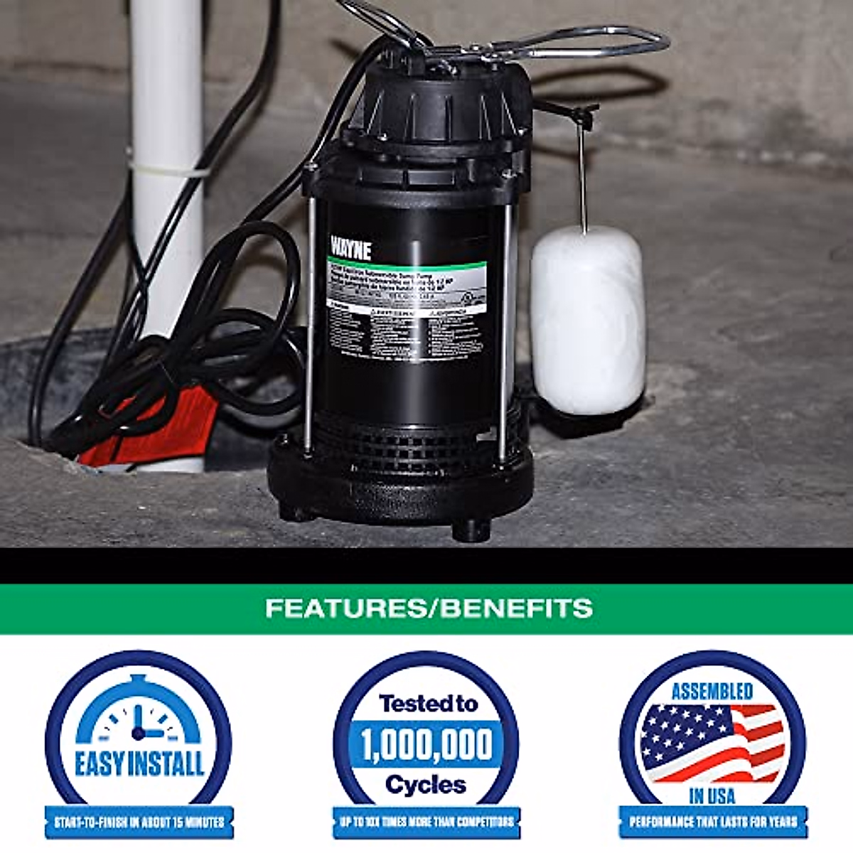 WAYNE CDU800 1/2 HP Submersible Cast Iron and Steel Sump Pump With Integrated Vertical Float Switch