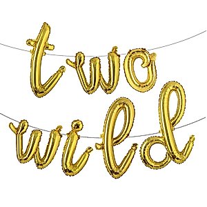 16 inch Multicolor Two Wild Balloons Banner for Boys Girls 2nd Birthday Jungle Safari Theme baby shower Party Supplies Decorations (L TWO WILD Gold)