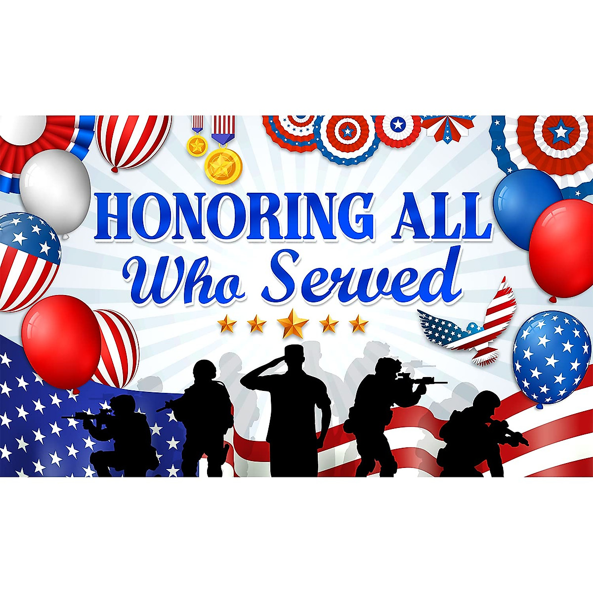Large 71" X 43" Veterans Day Banner, Veterans Day Decorations, Honoring All Who Served Veterans Day Banner, Thank You Veterans Banner for Veterans Day Party