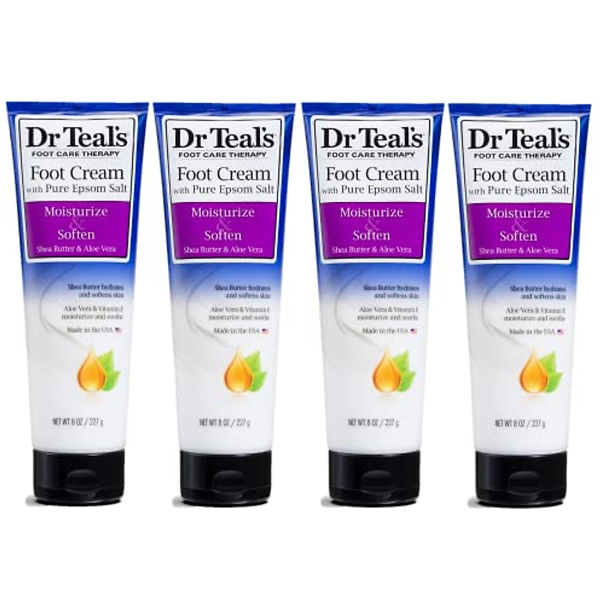 Dr Teal's Shea Butter & Aloe Vera Foot Cream Mothers Day Gift Set (4 Pack, 32oz Total) - Aloe Vera and Vitamin E Essential Oils Moisturize & Hydrate Skin - Prevents Rough Spots