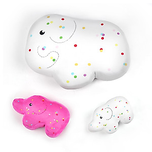 BenBen Cookies Plush Toys, 14”, 10” and 7.5” Cute Elephant Family Stuffed Animal, Kawaii Food Plushies, Fun Decorative Pillows for Room Décor, Set of 3, White and Hot Pink