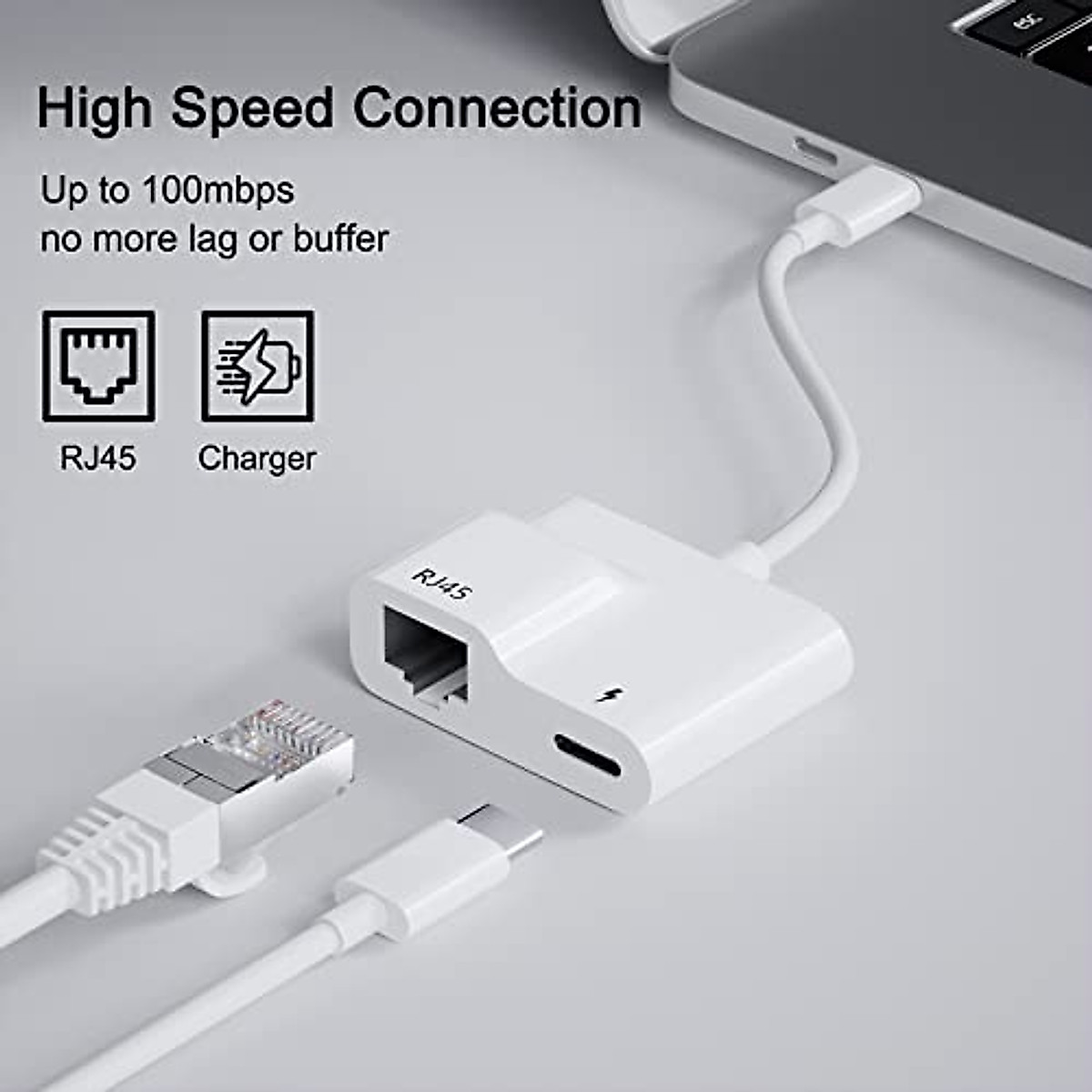 AMLLEN USB C to Ethernet Adapter,USB C to RJ45 Adapter,Thunderbolt to Ethernet Adapter with 60W Charger Port,10/100 Mbps Ethernet Speeds.Compatible for Android/iPad/MacBook and More.
