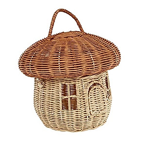 Sewroro Home Decor Woven Mushroom Basket with Lid 1pc Rattan Storage Basket Mushroom Shape Decorative Storage Basket for Home Decoration Kids