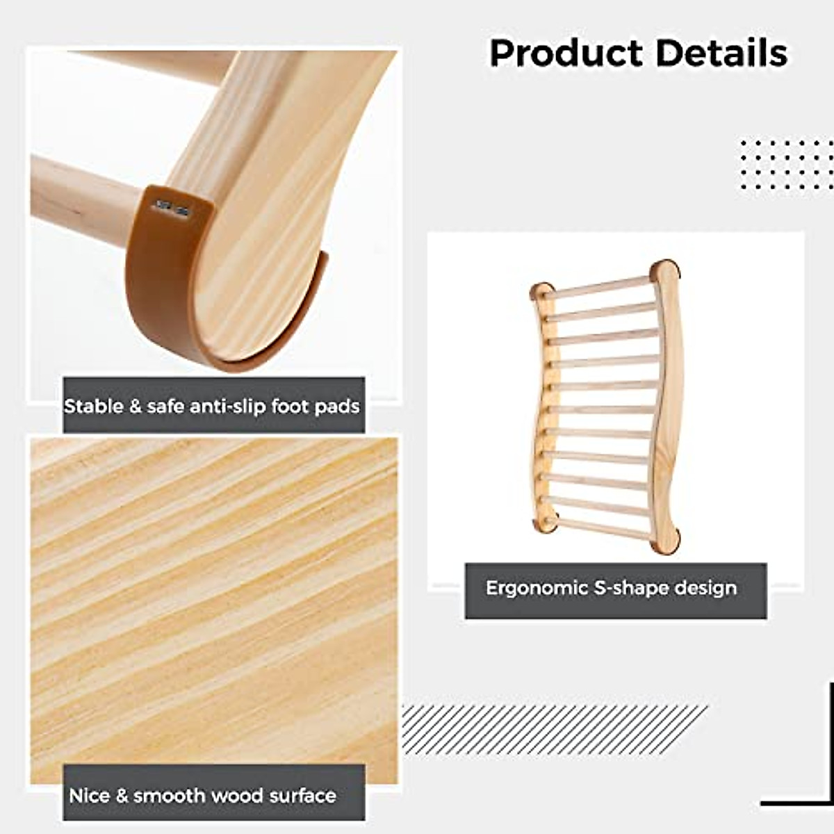 Anjetan Sauna Backrest, Wooden Sauna Backrest No Stains and Comfortable, Ergonomic S-Shape Backrest for Sauna Recovery Wellness Relaxation