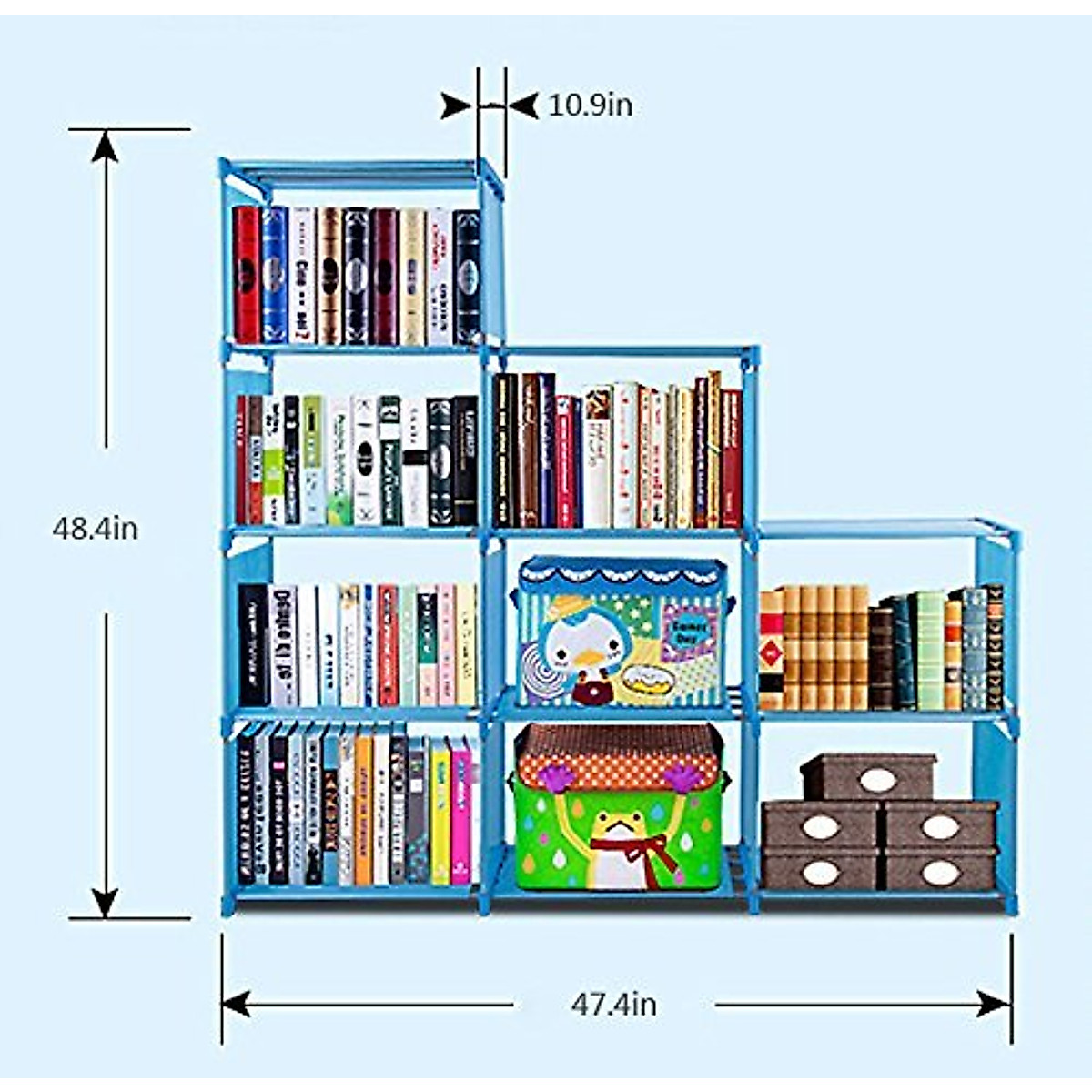 Hosmat 9-Cube DIY Children's Bookcase 30 inch Adjustable Bookshelf Organizer Shelves Unit, Folding Storage Shelves Unit (Blue_9 Cubes)
