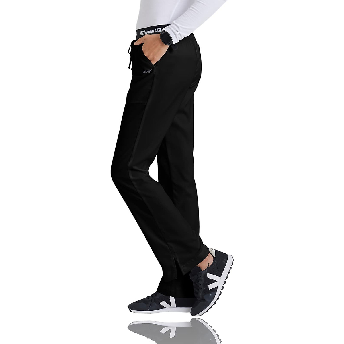 Grey's Anatomy 4275 3 Pkt Logo Waist Pant with Drawstring (Black, XX-Small)