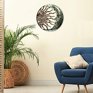 Metal Wall Art Crescent Moon Sun Wall Plaque - Indoor Outdoor Garden Wall Hanging - 20 in Metal Sun Moon Wall Decor