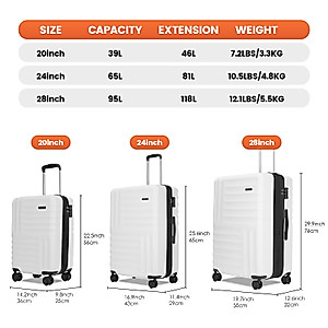 PRIMICIA GinzaTravell PC+ABS suitcase Spinner Wheels scratch-resistant Lightweight Spinner Expandable Suitcase, Universal wheel, TSA lock (White, 3-Piece Set(20"/25"/29"))
