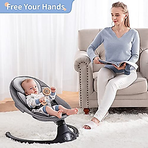 Baby Swing for Infants | Electric Bouncer for Babies,Portable Swing for Baby Boy Girl,Remote Control Indoor Baby Rocker with 5 Sway Speeds,3 Seat Positions,10 Music and Bluetooth