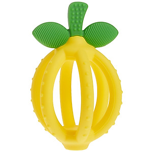 Itzy Ritzy Teething Ball & Training Toothbrush - Silicone, BPA-Free Bitzy Biter Lemon-Shaped Teething Toy Features Multiple Textures to Soothe Gums & an Easy-to-Hold Design (Lemon)