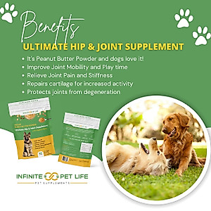 Infinite Pet Life Joint and Hip Supplements for Dogs Instant Peanut Butter Powder | 12.7 oz | Promotes Joint Health, Mobility, & Muscle Health