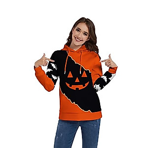 TMSD Women's Halloween Long Sleeve Pumpkin Funny Pullover Hoodie with Pocket Pumpkin Face M