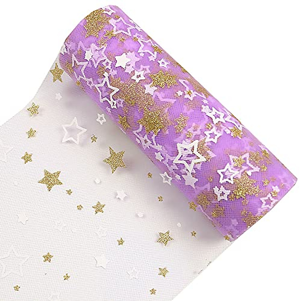 Yuanchuan Golden Star Glitter Tulle Rolls 6 inch x 10 Yards (30 feet) Tulle Rolls Spool Fabric Tutu for DIY Skirts Wedding Gift Wrap Sewing Crafting Bow Bridal Decorations Birthday Party (Purple)