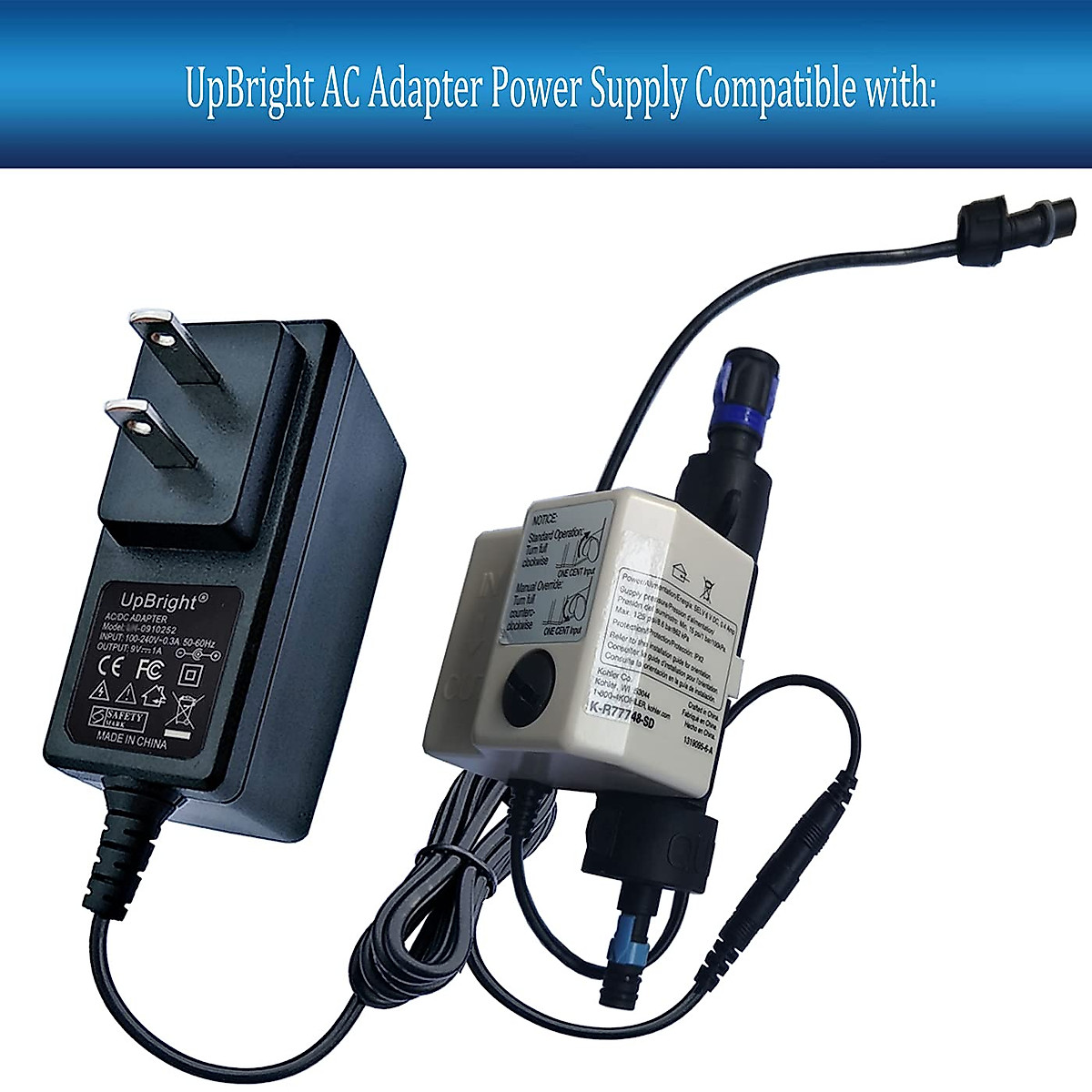 UpBright 9V AC/DC Adapter Compatible with Kohler Touchless Malleco Faucet K-R31498-NA K-R31498 R31498 R31498-NA R77748 K-R77748-SD K-R77748 R77748-SD-VS K-R77748-SD-BL Power Supply for 6 AA Batteries
