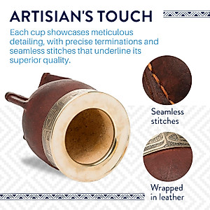 THEARG | Yerba Mate Gourd Set with Stainless Steel Straw | Handmade Leather Yerba Mate Cup and Bombilla Set from Argentina - Beach Essentials - Idea for Gifts | Travel Cup Mate - Taza para Mate