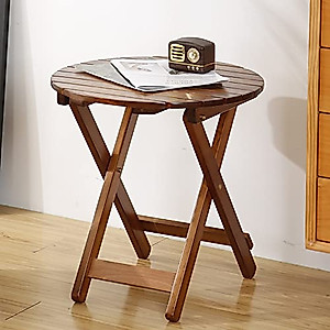 BplusZ Small Round Folding Side Table - Portable End Table for Outdoor Patio Use, Ideal as Coffee Table or Plant Stand, 19.1" D x 19.1" W x 19.85" H, Brown