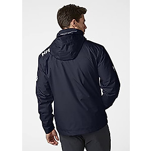 Helly Hansen Men's Crew Hooded Midlayer Fleece Lined Waterproof Raincoat Jacket, 597 Navy, Large