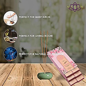 NAQSH Masala Incense Sticks 125gm - 6x20 Pack, Total 120 Sticks 100% Organic Hand Rolled Natural Fragrances with Free Wood Holder for Aromatherapy & Meditation, Yoga, Positivity & Relax (Rose)