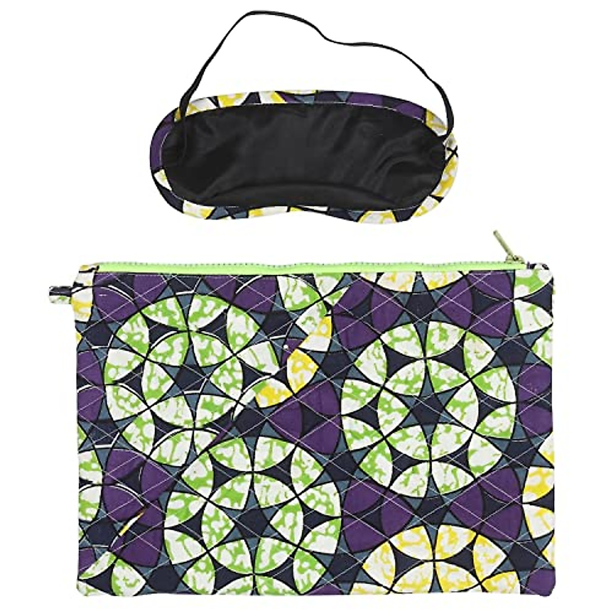 ANATHA 100% COTTON PRINTED CLUTCH/POUCH AND AFRICAN PRINT EYE MASK WITH LINING AND ZIPPER FASTENER - AFRICAN HAND PRINT FABRIC USED, Multicolour