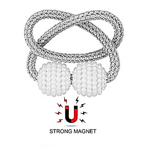 4 Pack Magnetic Curtain Tiebacks Pearl Ball Home Window Curtain tiebacks The Most Convenien Tie Backs, Weave Clips Rope Straps Holder for Big,Wide or Thick Drapries (Beige)