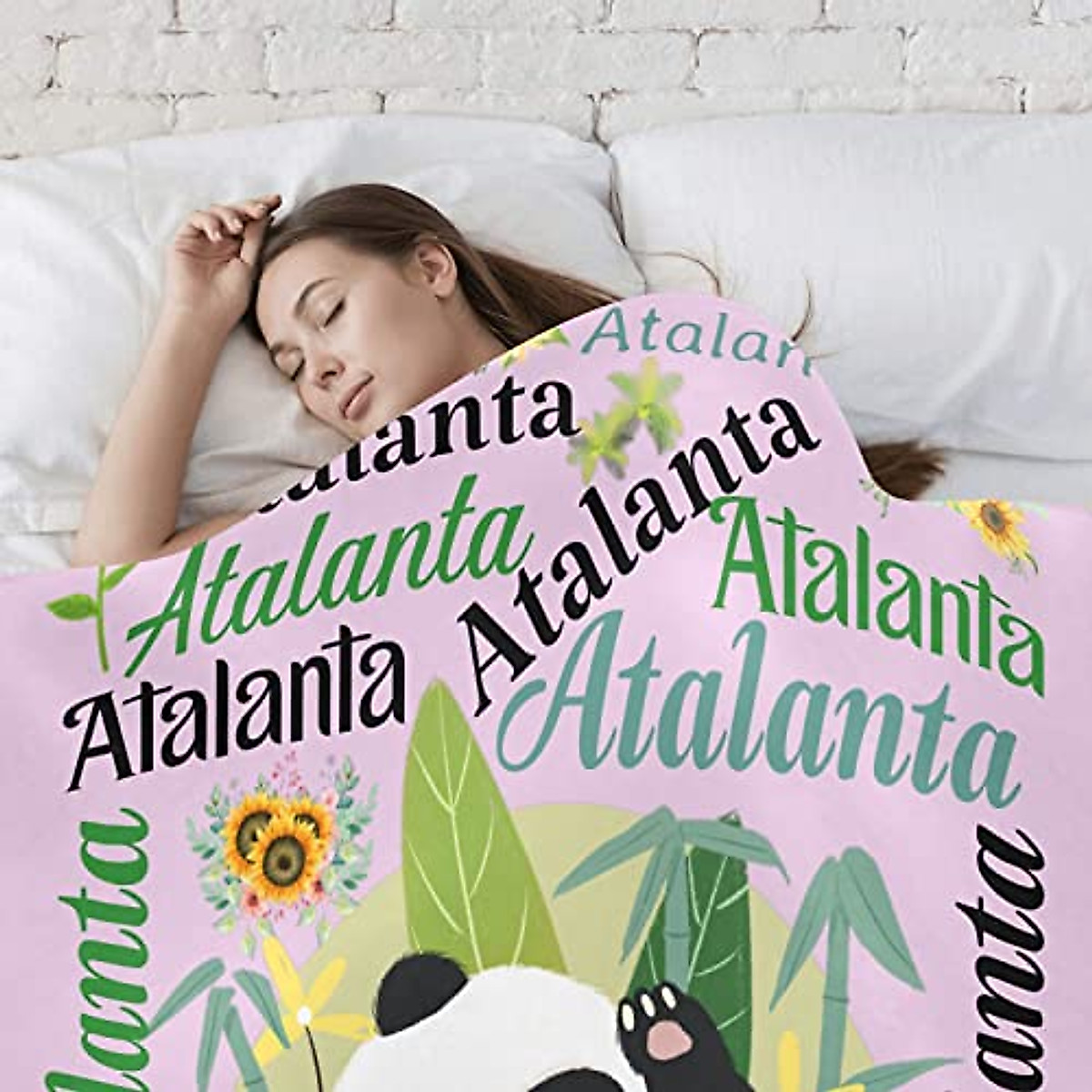Flowers and Funny Panda Personalized Blanket with Name Soft Fleece Throw Blankets for Men Women Birthday Wedding Gift 50X60 inch