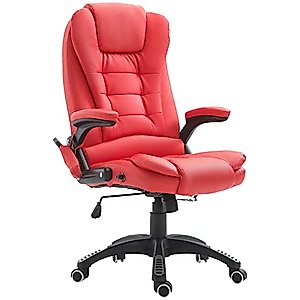 HOMCOM High Back Executive Massage Office Chair with 6 Point Vibration, 5 Modes, Faux Leather Heated Reclining Desk Chair, Bright Red